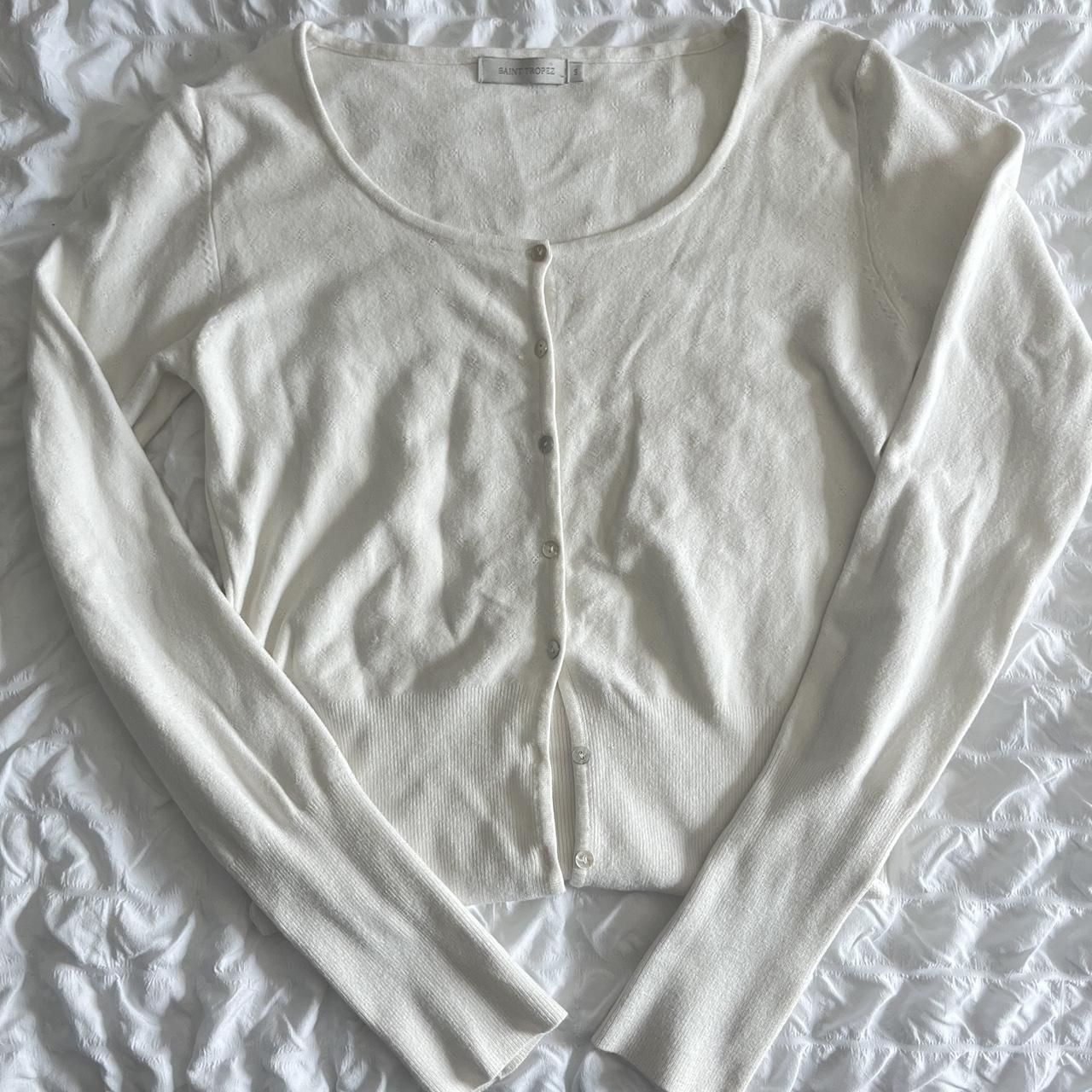 cute white cardigan with little detailing size... - Depop