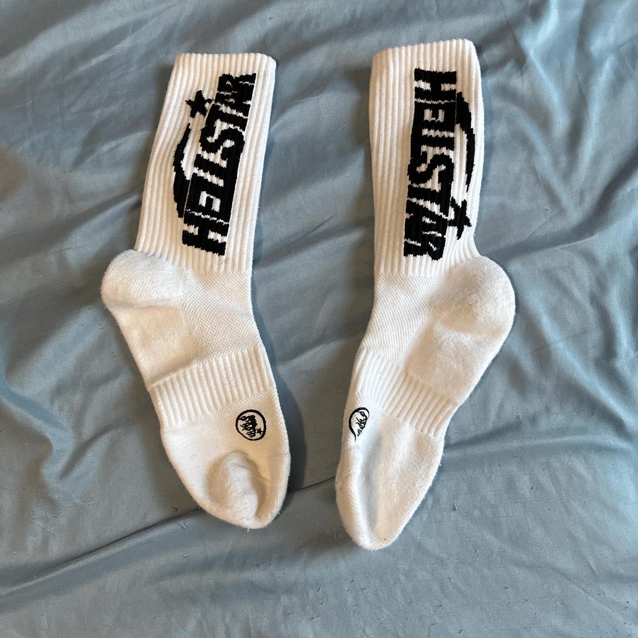 White and black Hellstar socks #streetwear #socks... | Depop