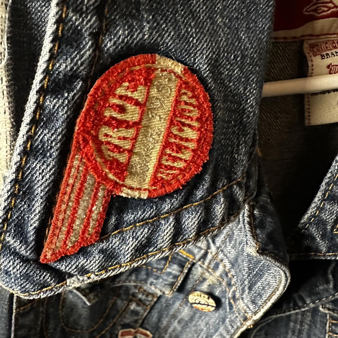 Vintage 2000s True Religion patch jean jacket #2000s... | Depop