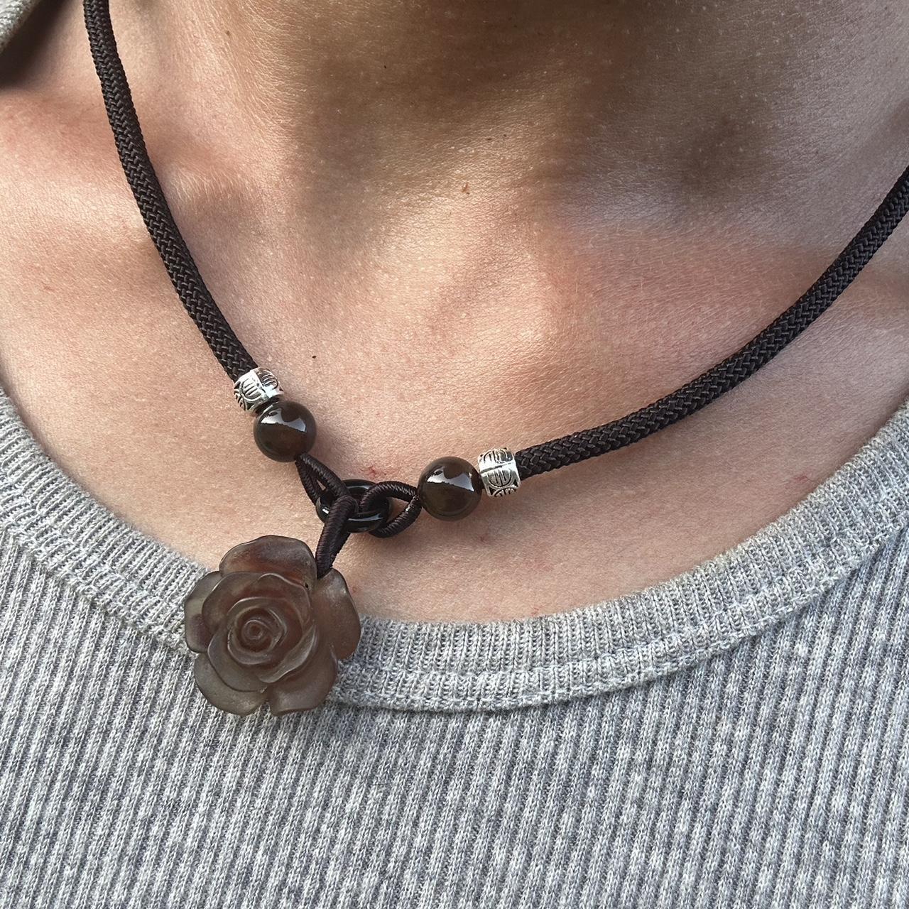 braided cord necklace. brown heart pendant. All... - Depop
