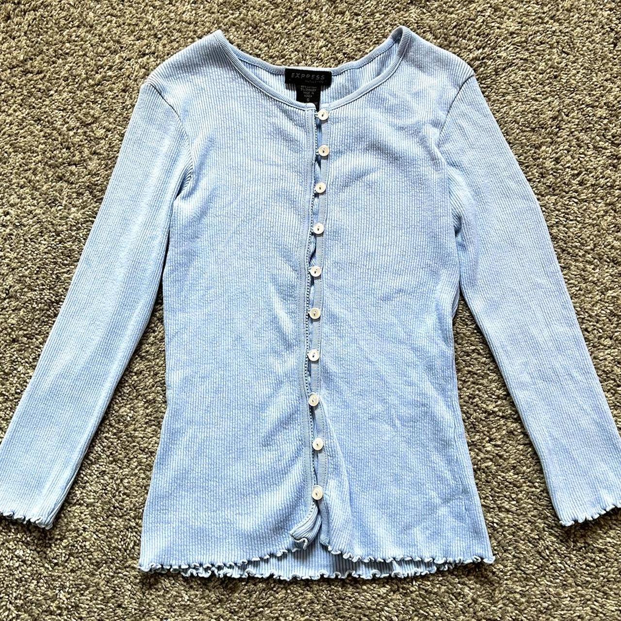 light baby blue cardigan 🩵 size small, lightly used,... - Depop
