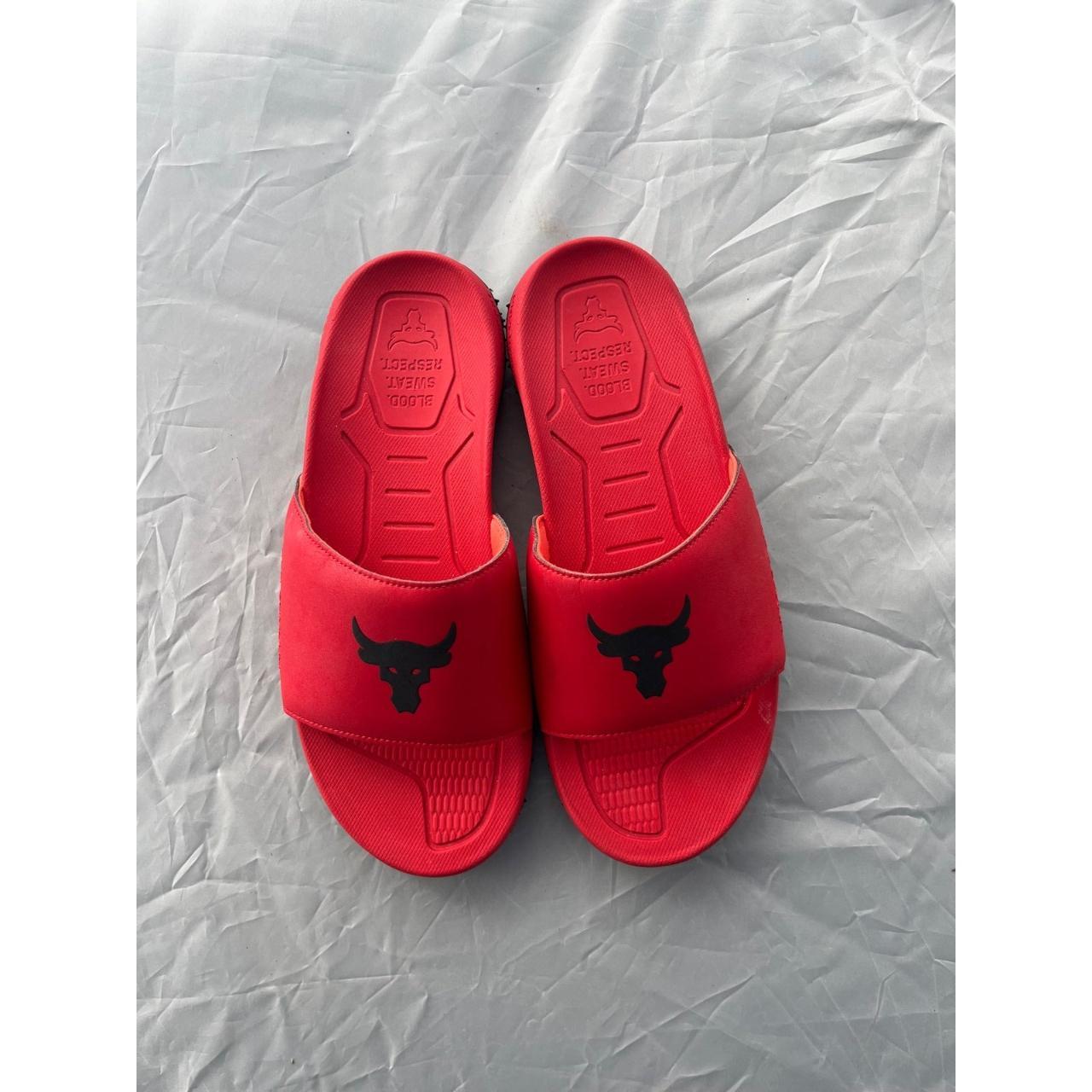 Under Armour Project Rock slides 'red' size 11... - Depop