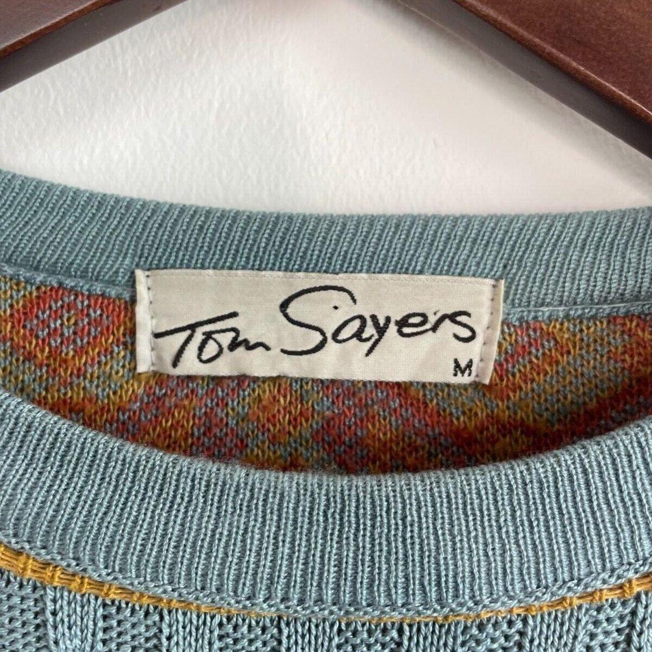 Vintage 90s TOM SAYERS Graphic Knit Grandad Jumper... - Depop