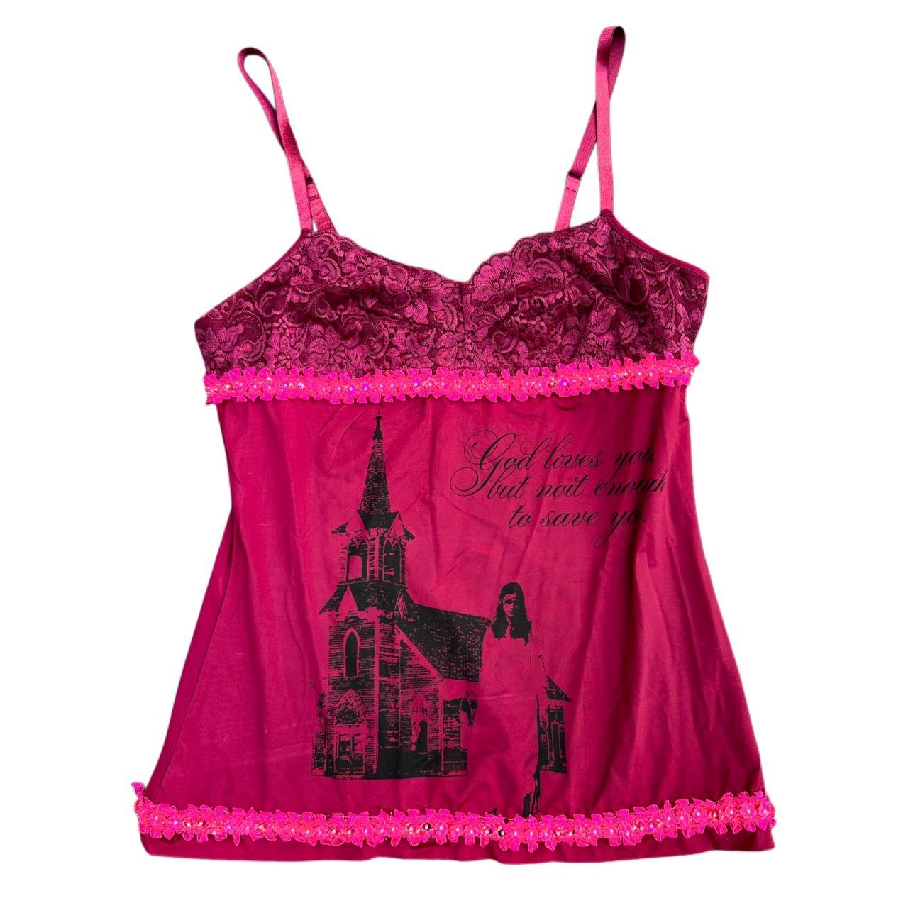 ౨ৎ y2k magenta camisole top with ethel cain... | Depop