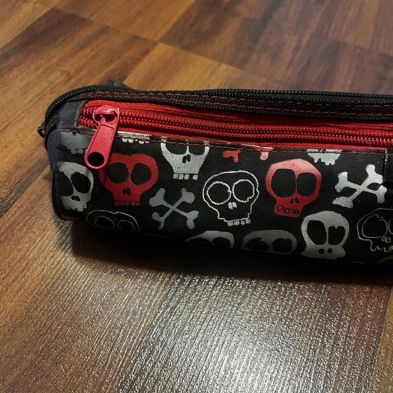 Emo / Goth Skull Pencil Zipper Pouch In good... - Depop