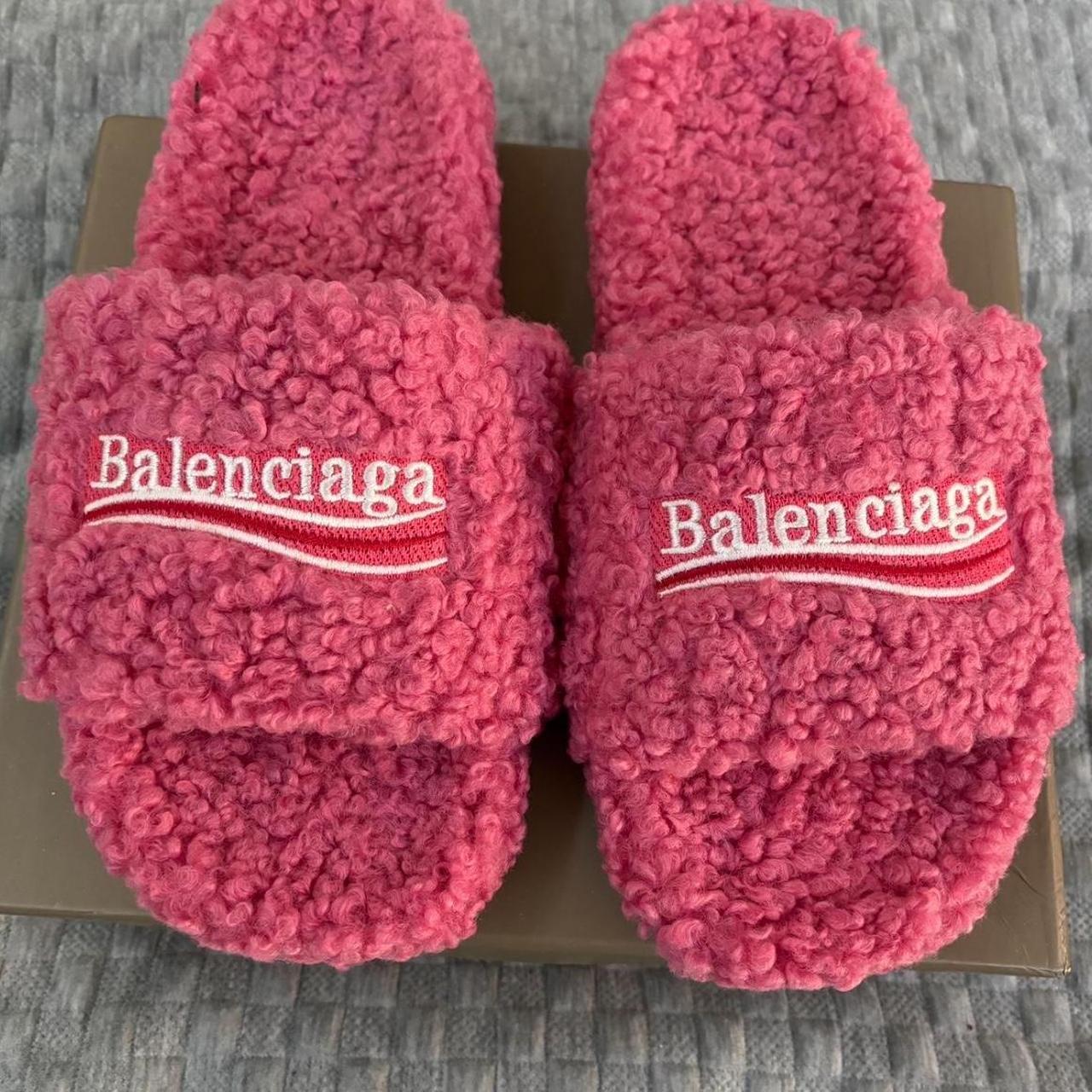 Balenciaga Pink Fur Slides Box Included Brand... | Depop