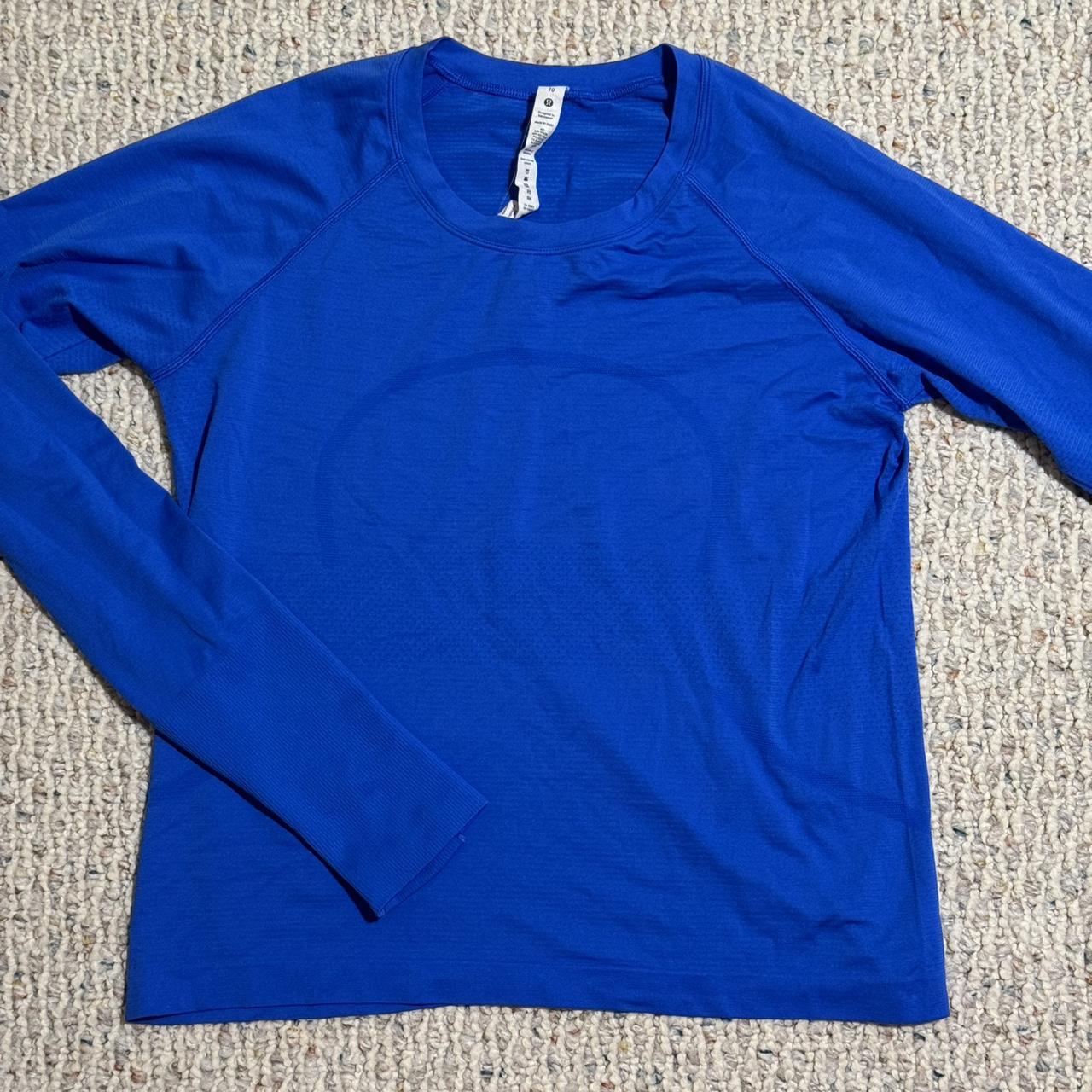 Lululemon blue swiftly tech long sleeve in size 10... | Depop