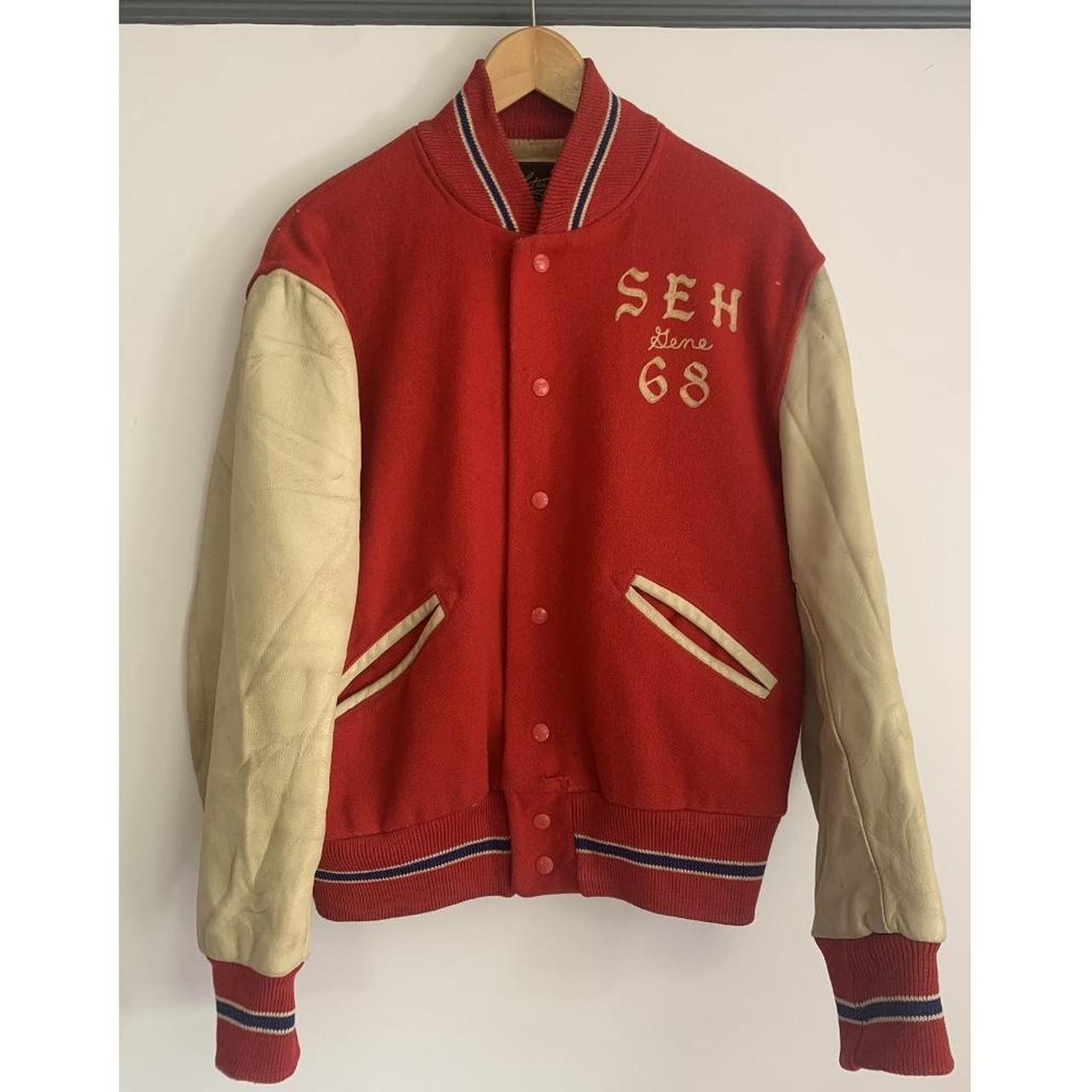 Vintage 1960s red varsity jacket Steerhide leather... - Depop