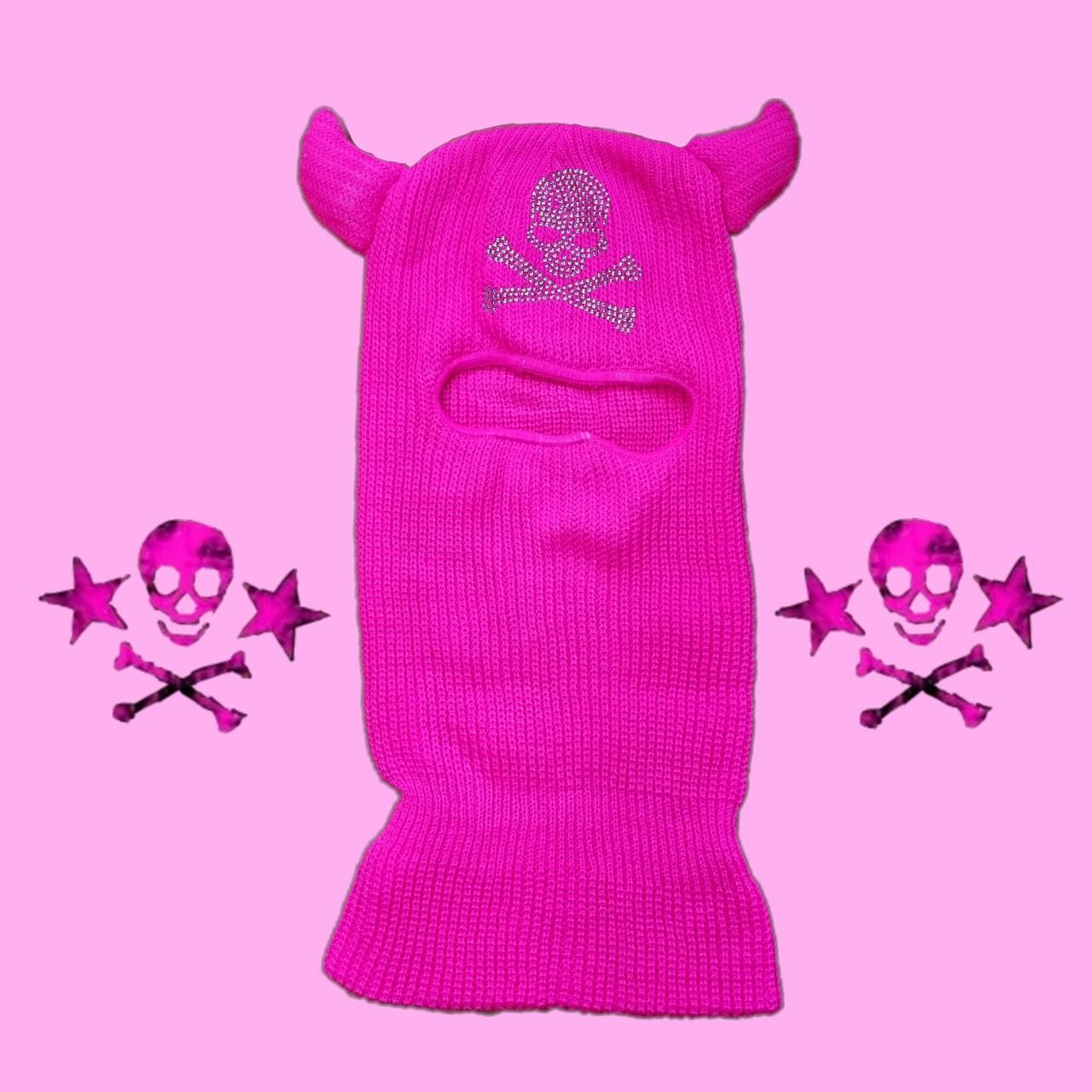 DVL BALLY IN PINK Skull and cross bone devil horn... - Depop