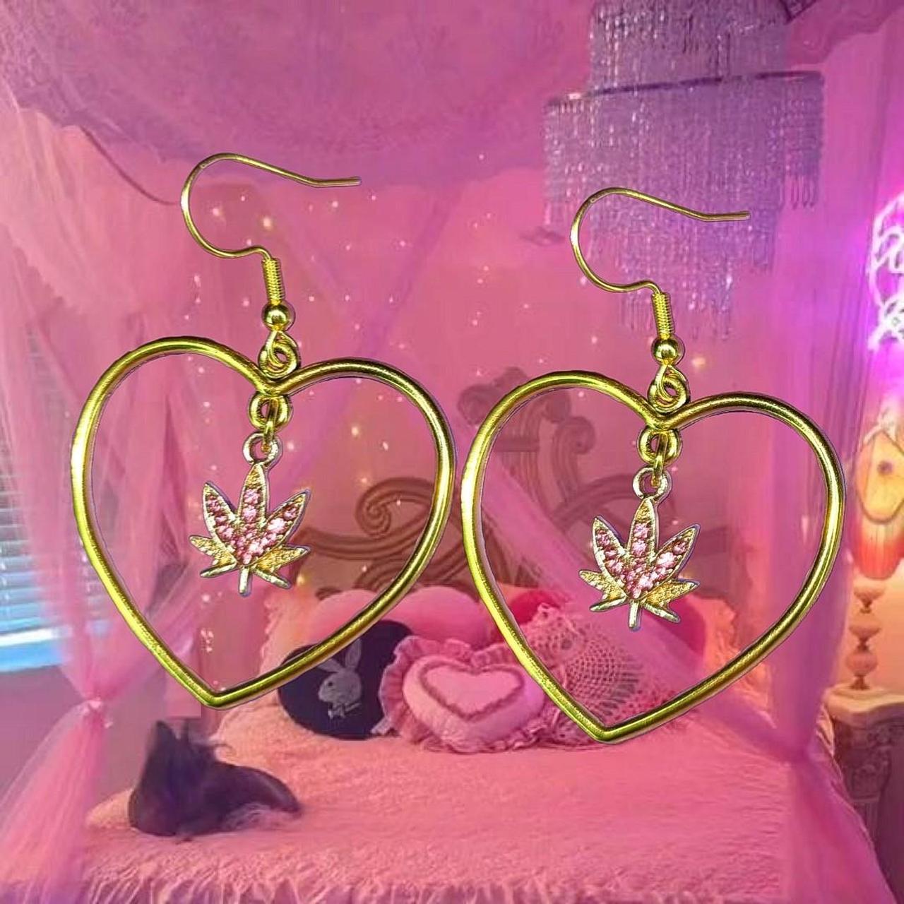Cute af gold angelic heart hoop weed leaf hook... - Depop