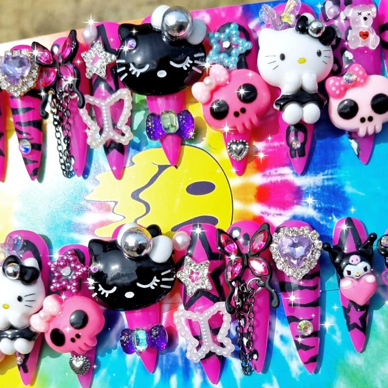 Y2K GYARU HELLO KITTY CHARM CRAZY GIRL NAILS 2 of... - Depop