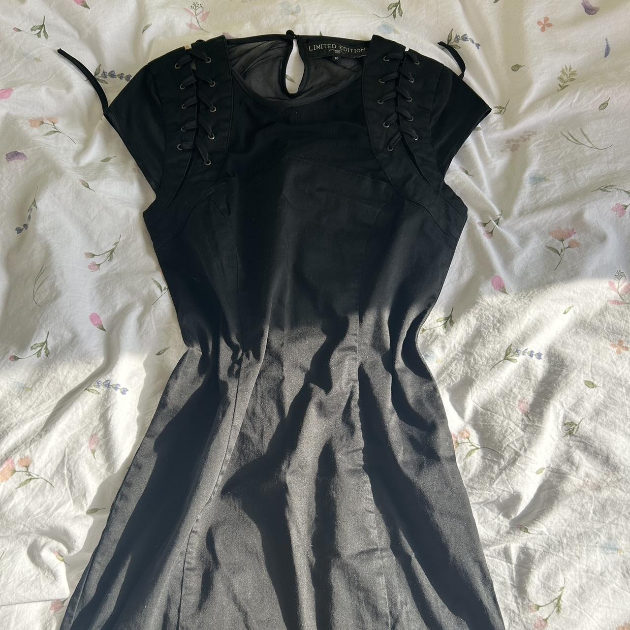 Goth emo grunge mesh lace up corset detail black... - Depop