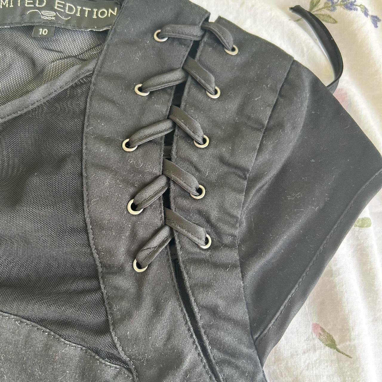 Goth emo grunge mesh lace up corset detail black... - Depop