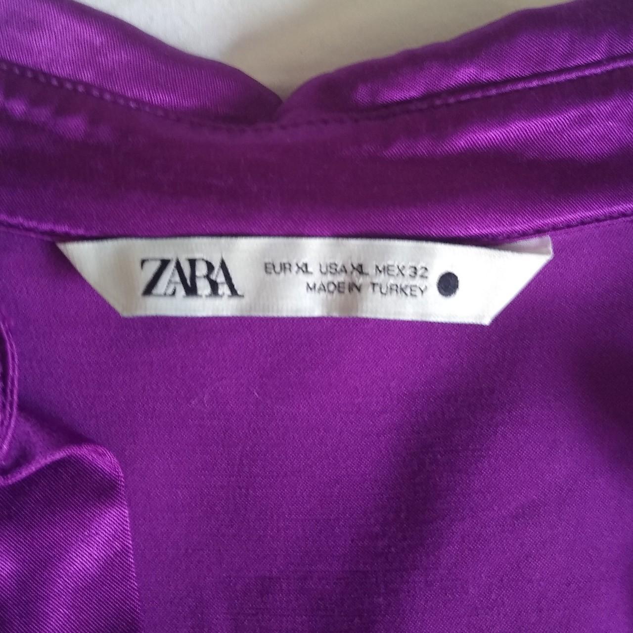 zara purple satin long sleeve button up... - Depop