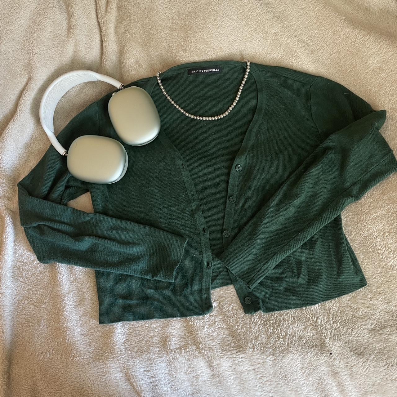 🌲 Dark Forest Green Cropped Brandy Melville Cardigan Depop