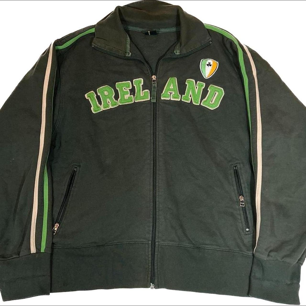 green ireland track jacket with stripes on... - Depop