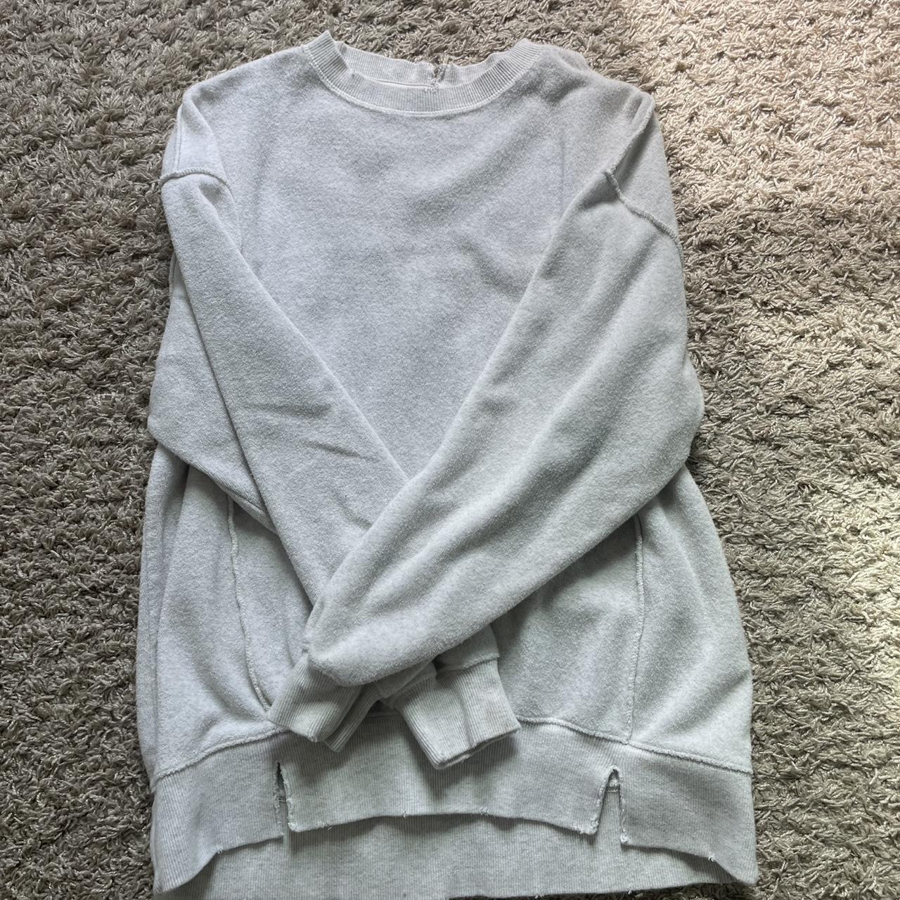aerie light grey crewneck terry cloth exposed seams... | Depop