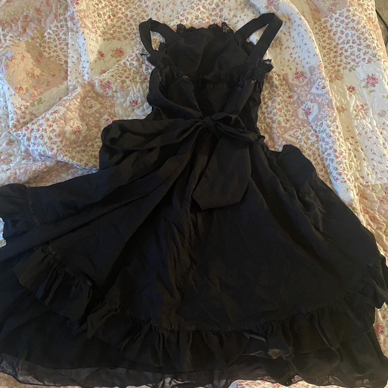 black corset lace up lolita dress big bow in the... - Depop