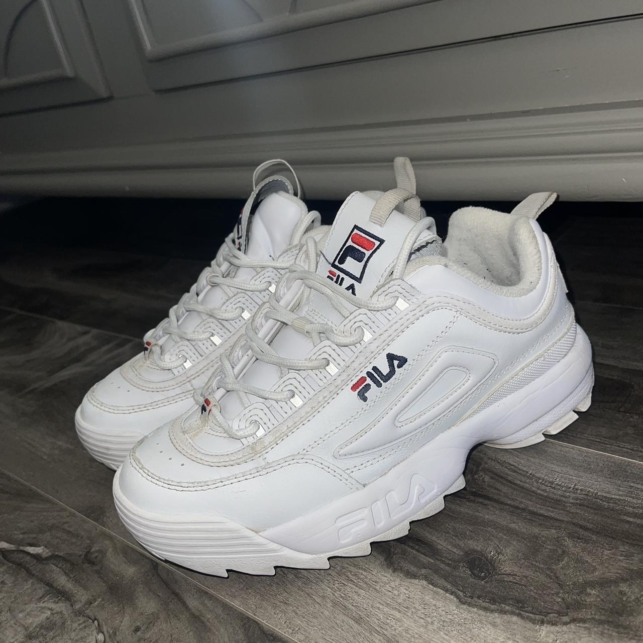 Fila all white shoes size 7.5 in women’s size - Depop