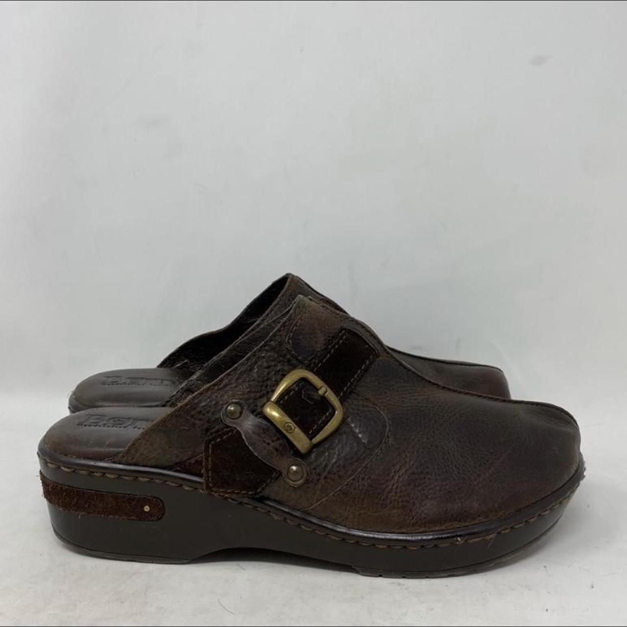 Born Women’s Brown Pebbled Leather Buckle Mule Clogs... - Depop