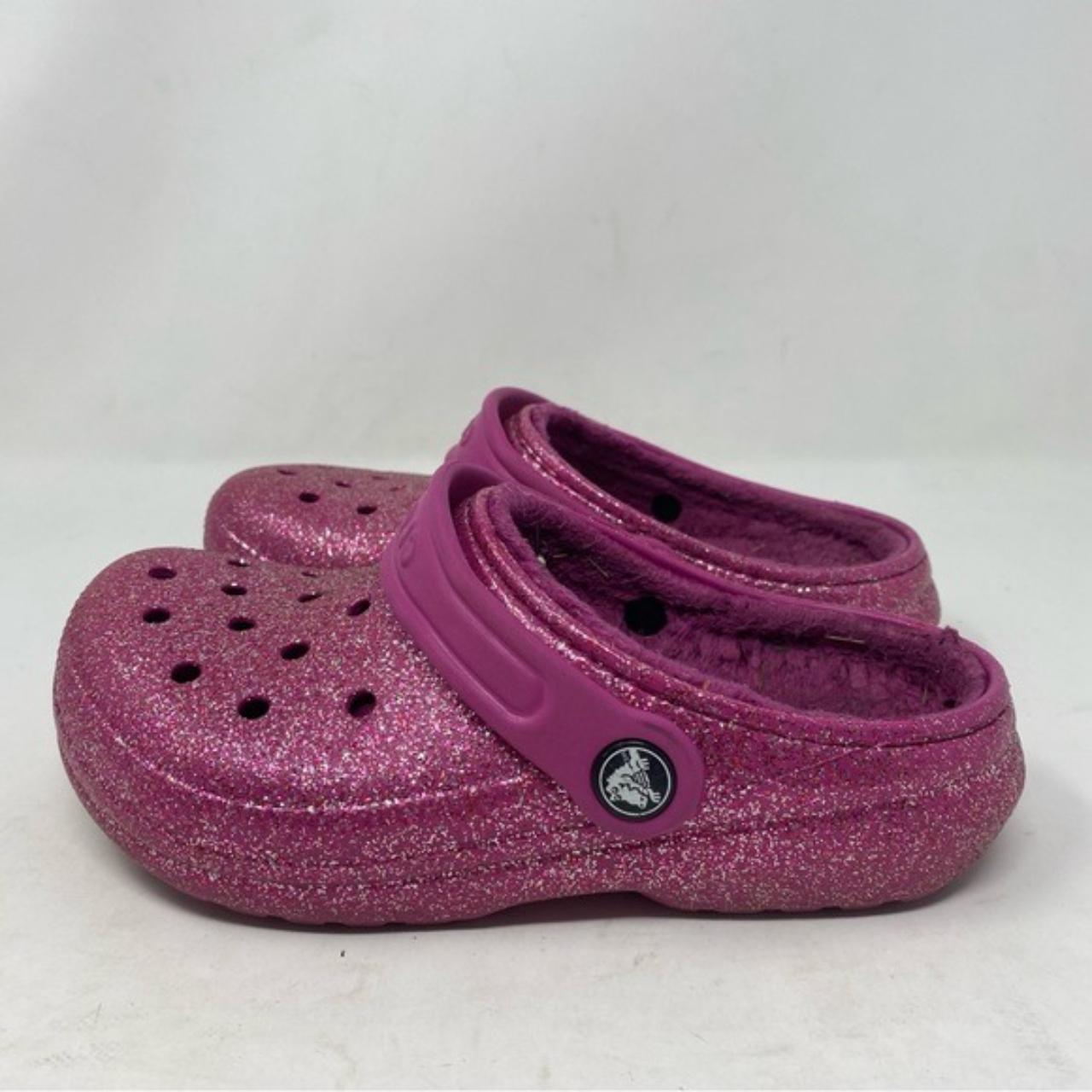 Crocs Kids Girls 1 Pink Faux Fur Lined Glitter... - Depop