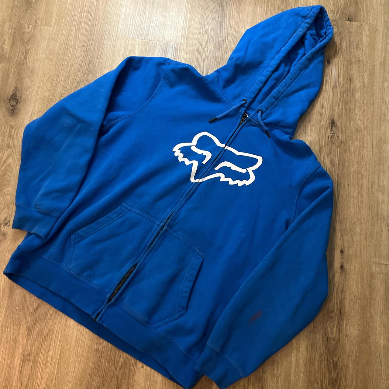 Y2k fox racing zip up hoodie blue Xl Measurements... - Depop