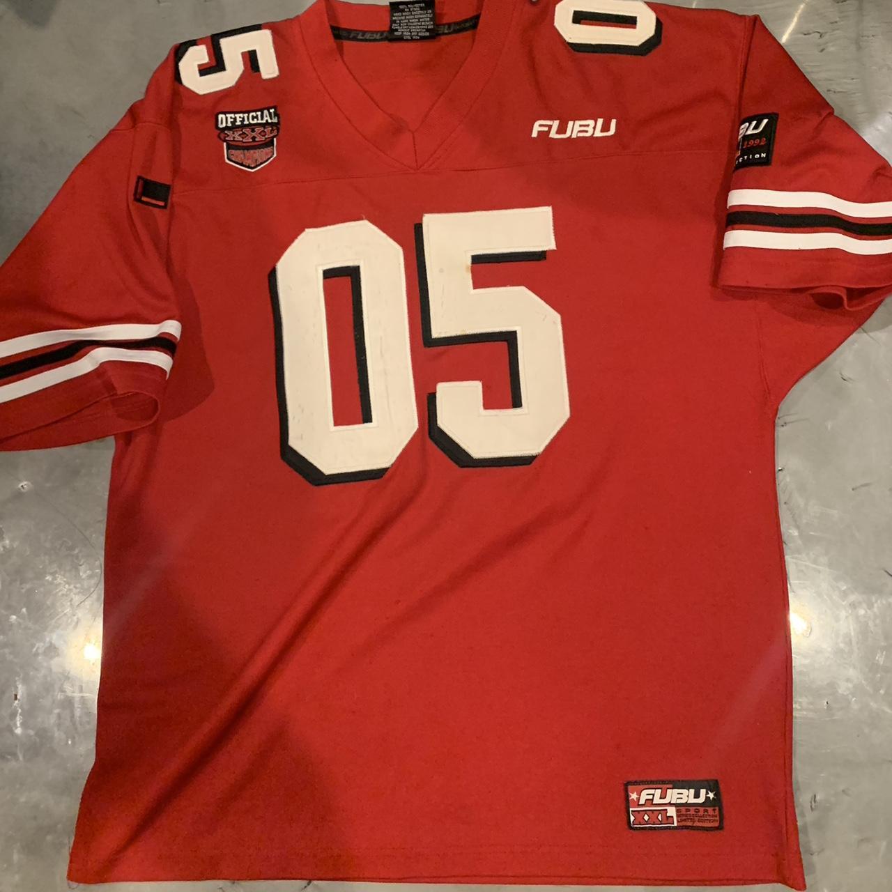 fubu red football jersey rare 2000s goes for... - Depop