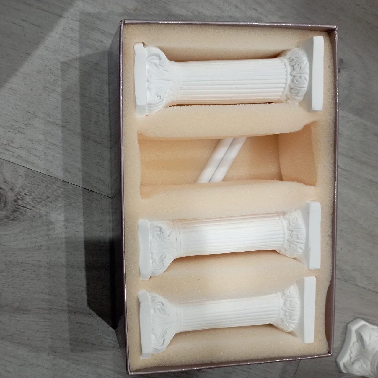 4 White Plaster Cake Pillars with Plastic Doweling... | Depop