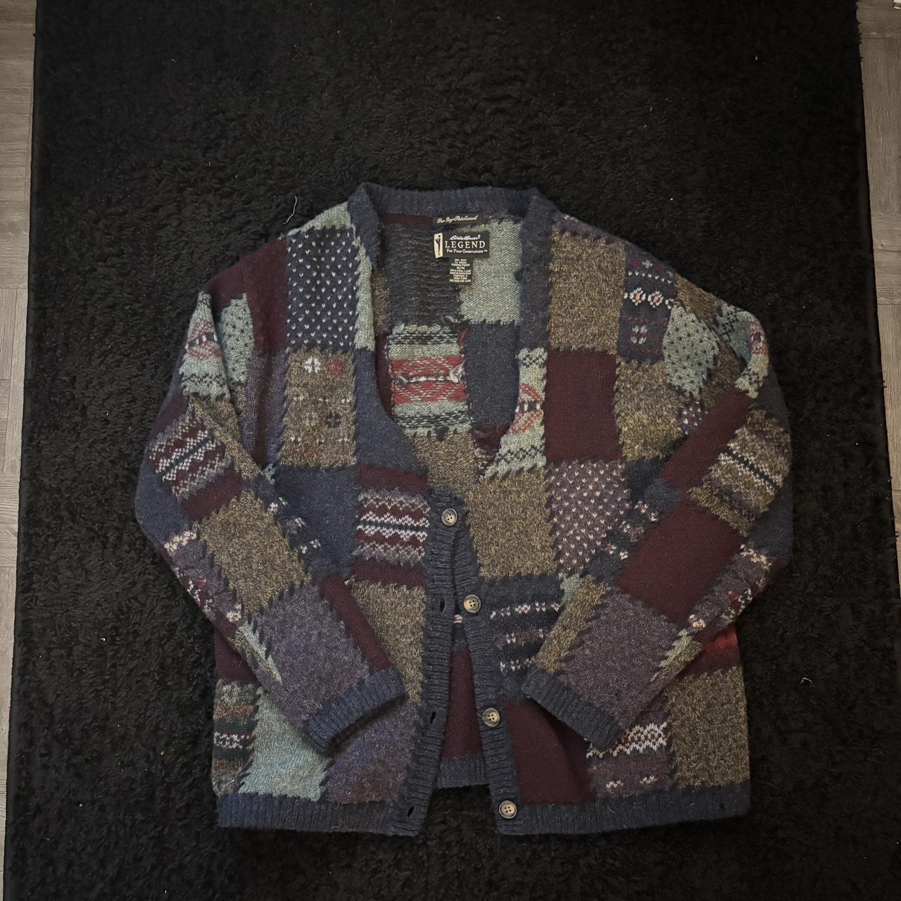 Grey and multi-coloured patchwork cardigan there is... - Depop