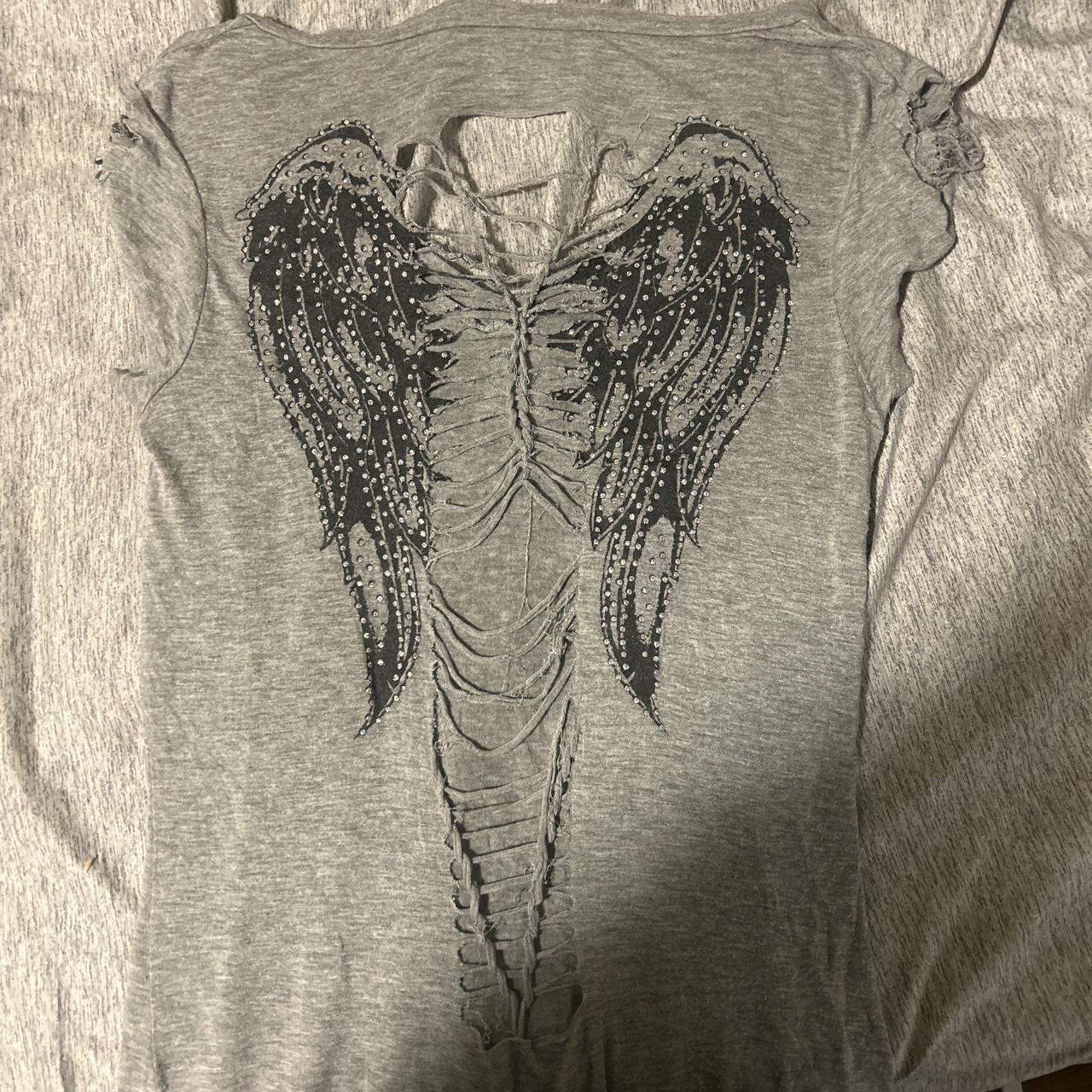 grey grunge y2k emo baddie 2000s rock angel shirt... - Depop