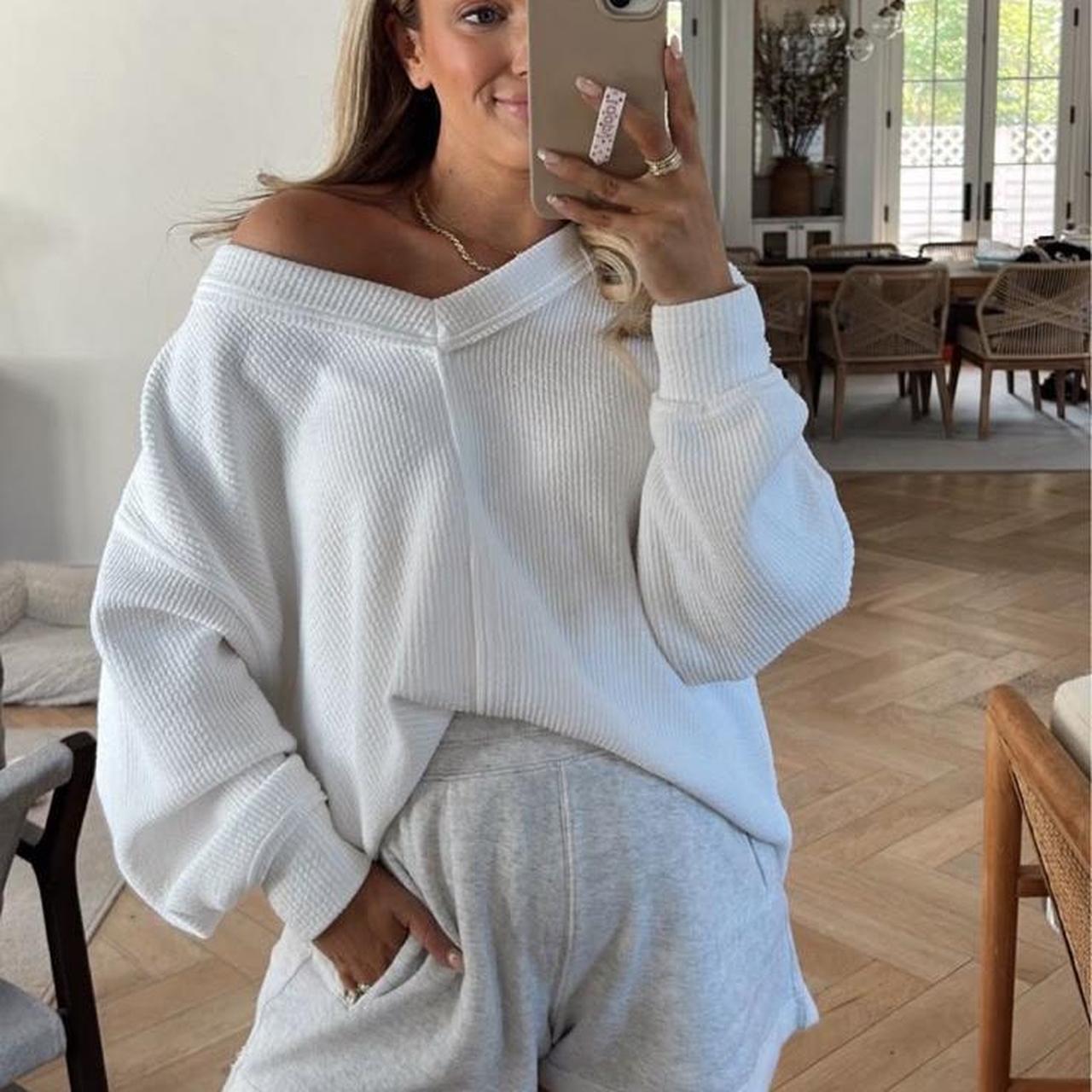 Aerie white v neck sweatshirt | Depop