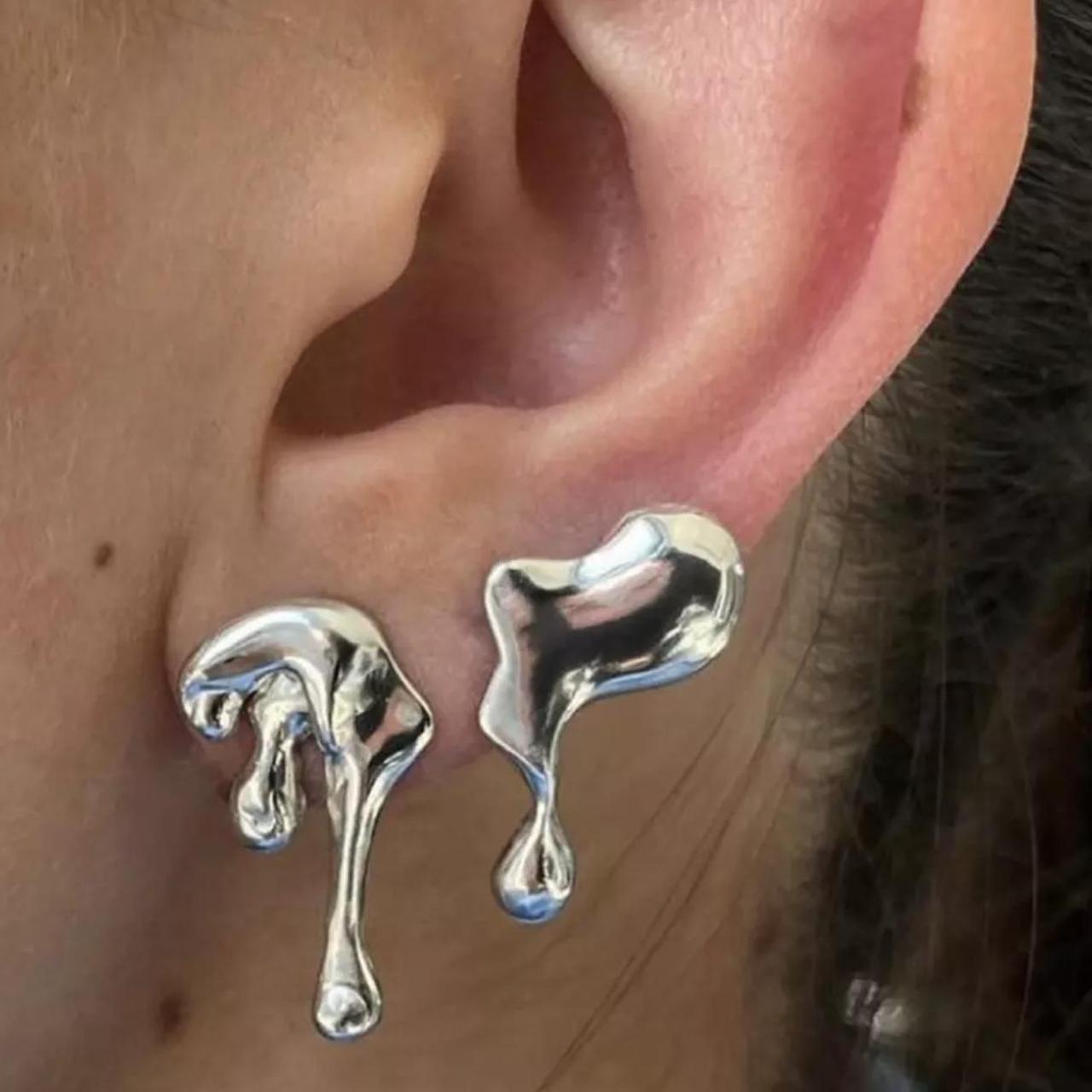 Silver abstract earrings Silver grunge earrings... - Depop