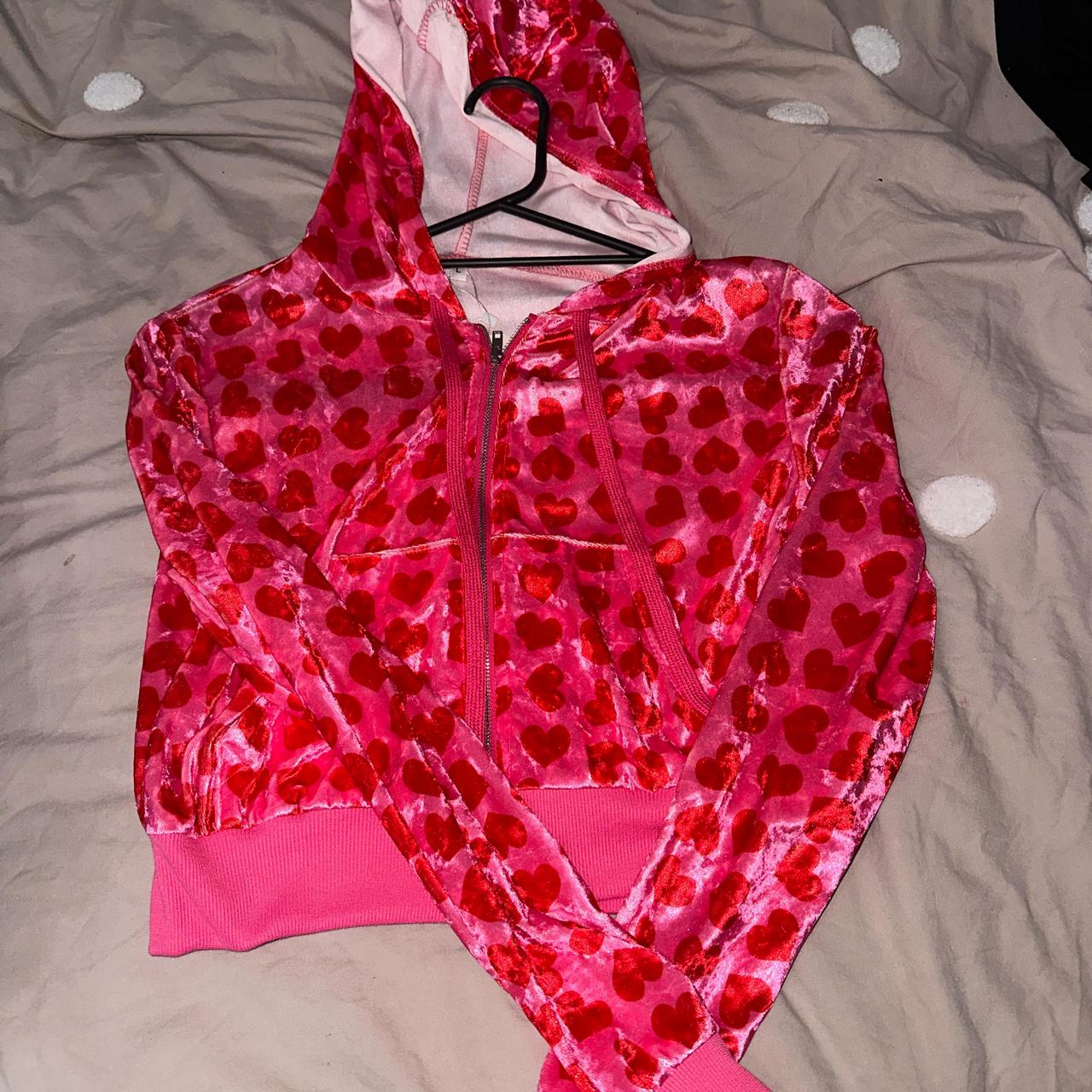 Pink Love heart zip up Megan fox jacket Says size L... - Depop