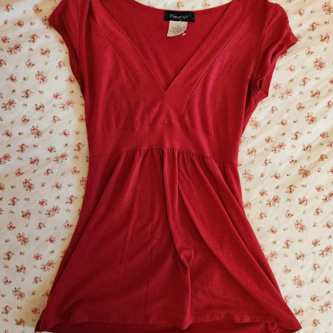 vintage 2000s y2k red babydoll top with detailed v... - Depop