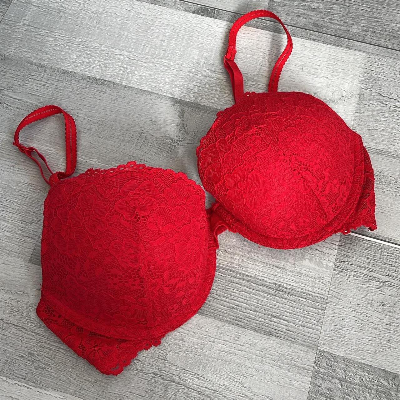 H&M Red Lace Push Up Bra New without tags. 34C. RRP... - Depop