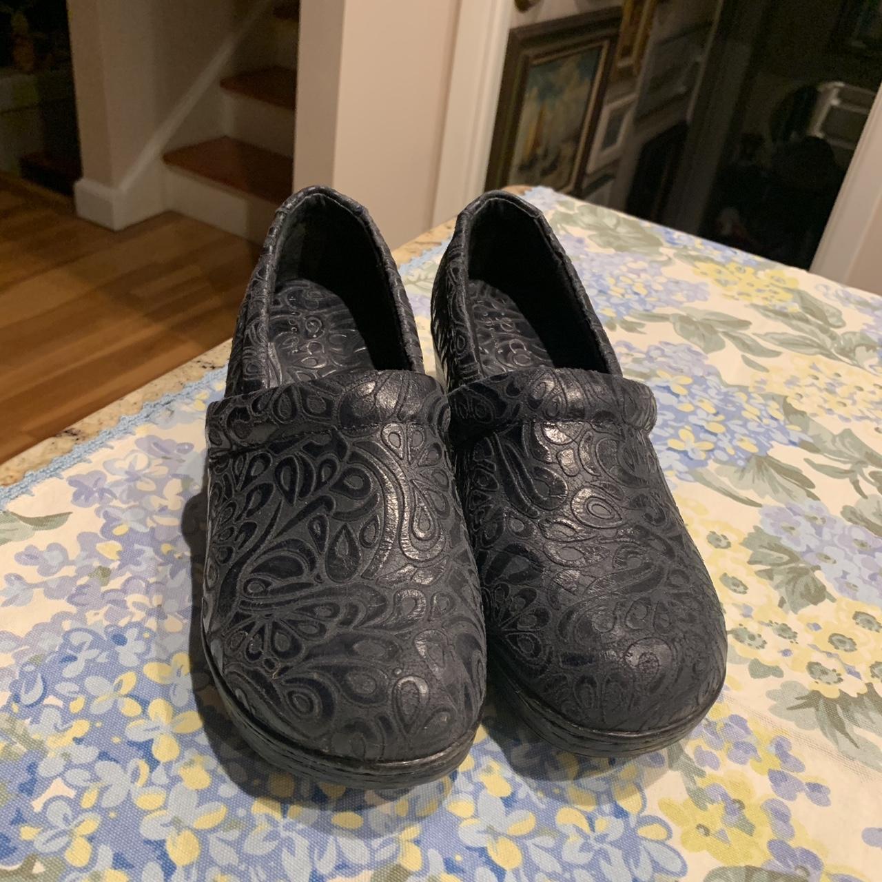 BOC Navy Embossed Clogs | Depop