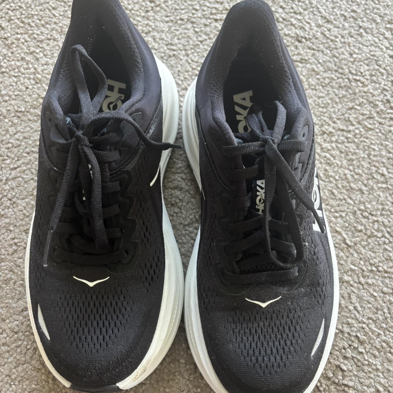 Black and white Hoka Bondi 9 running trainers Worn... | Depop