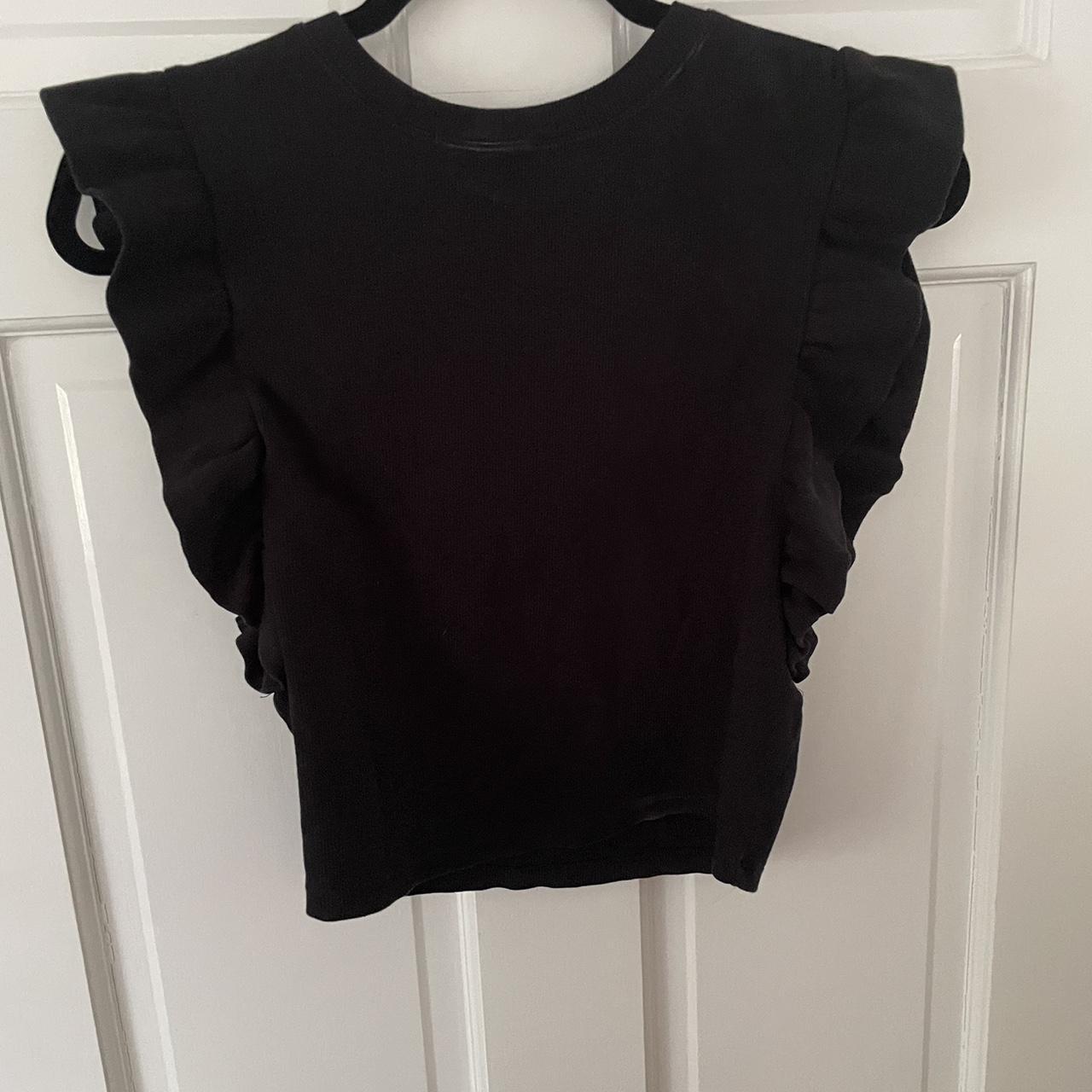 Zara Preppy Black Ruffle Sleeve Top - Depop
