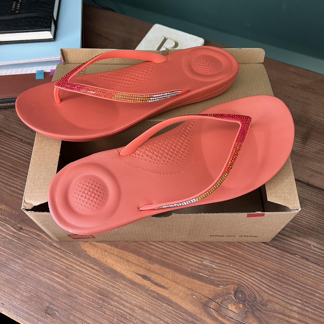 Brand new never worn, fit flop flip flops in coral... - Depop