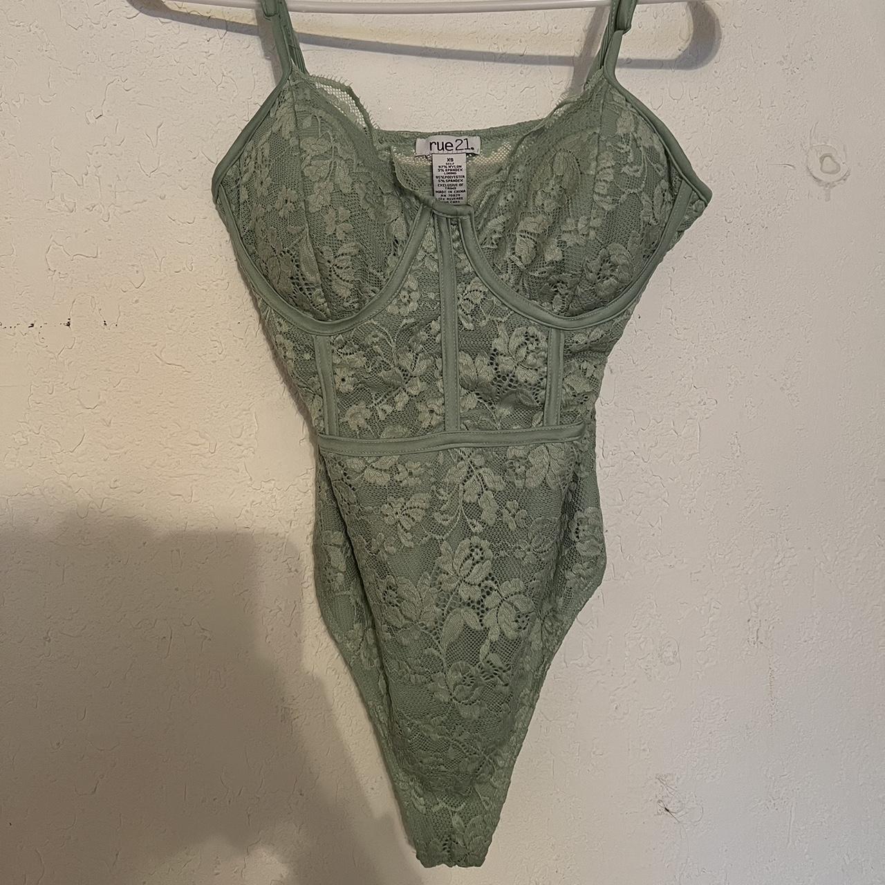 Green lace bodysuit - Depop