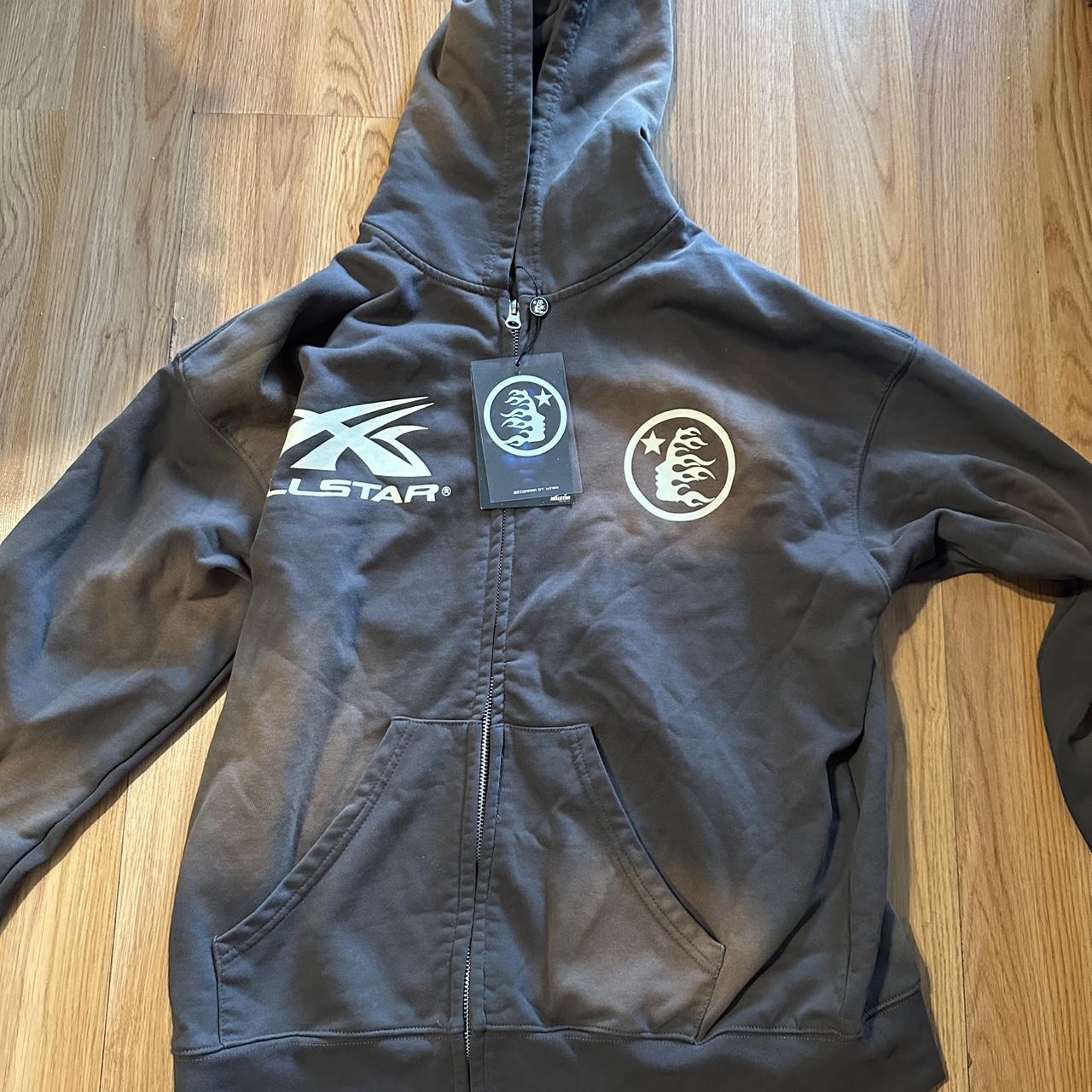 Grey/brownish Hellstar zip up hoodie | Depop