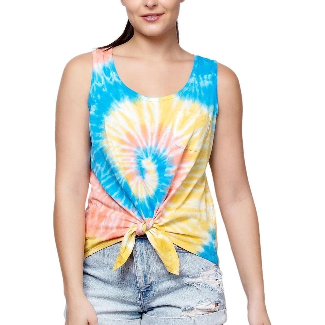 Rebellious One Tie-Dyed Tie-Front Tank Top - Depop