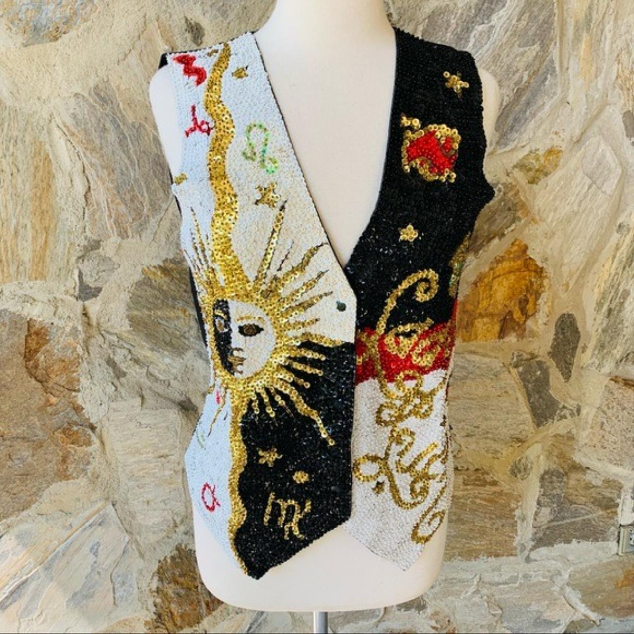 Vintage Sun Sequins Day / Night Vest , Front Closure... - Depop