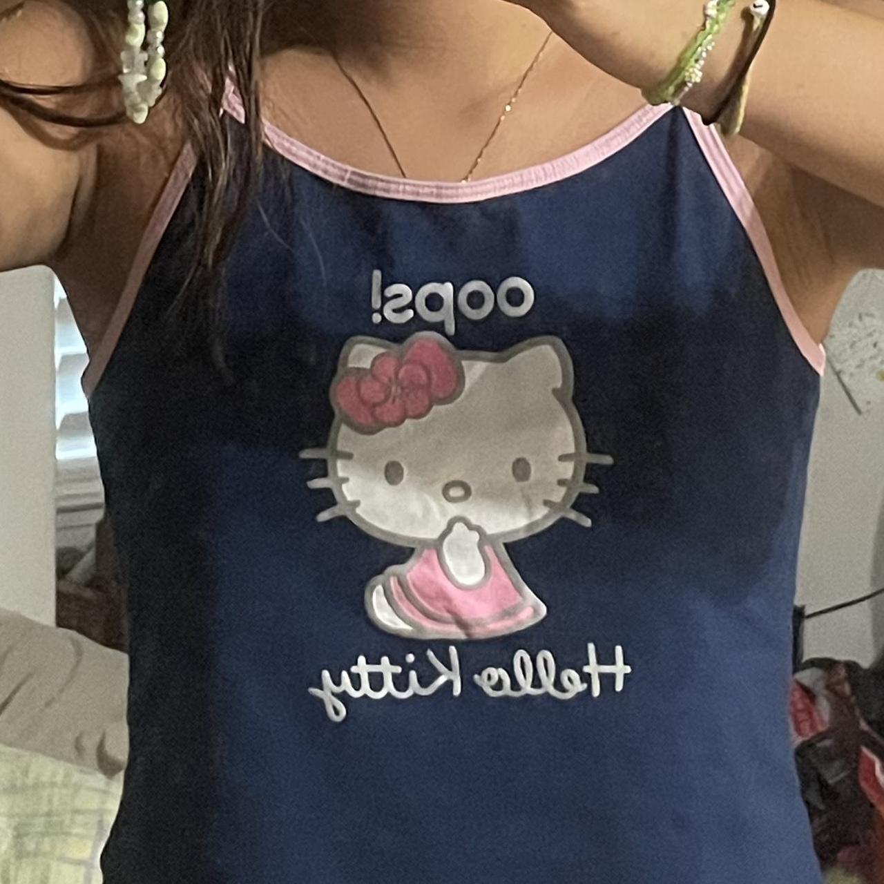 y2k rare hello kitty navy blue & pink hello kitty... - Depop