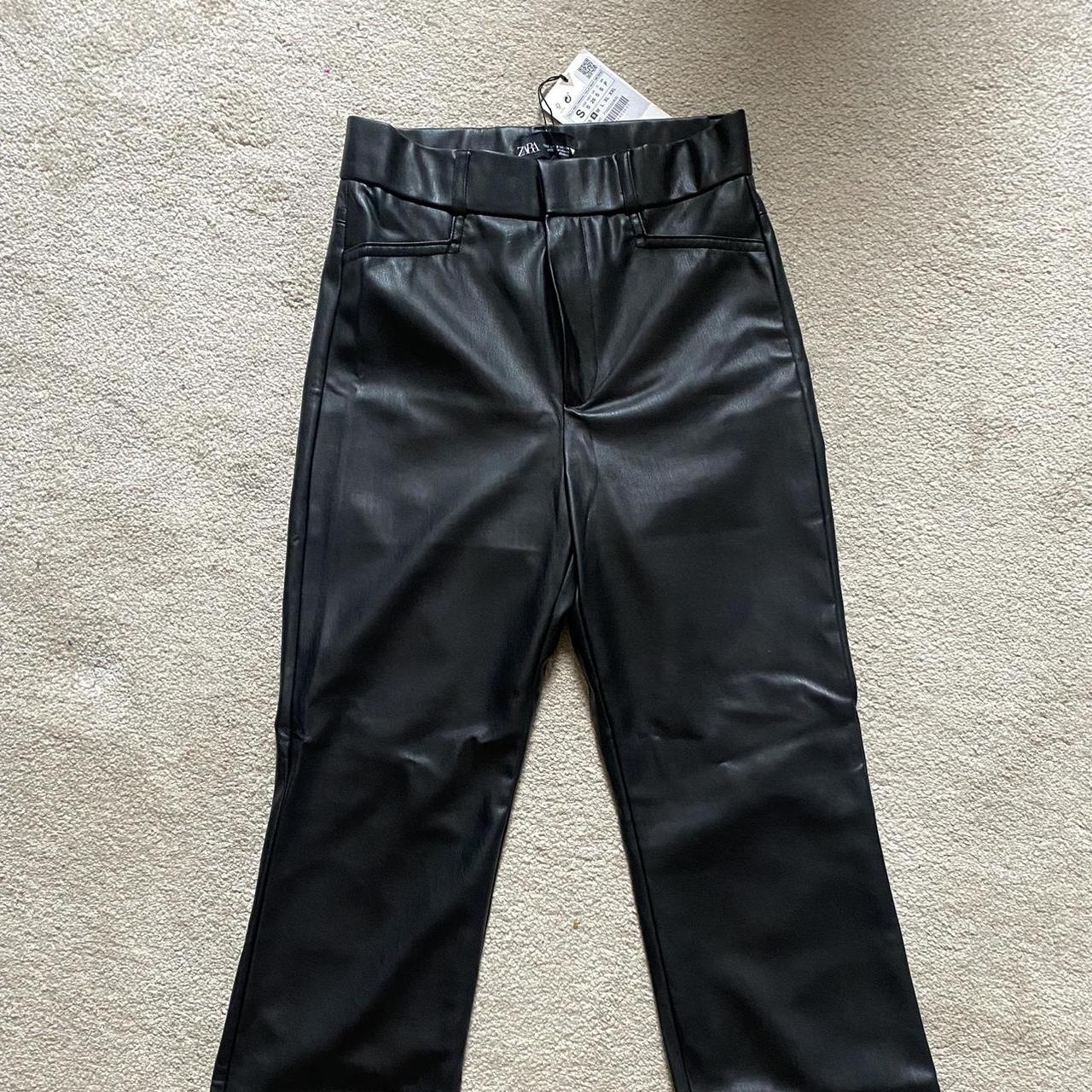 ZARA kick flare leather trousers Size small Brand... - Depop