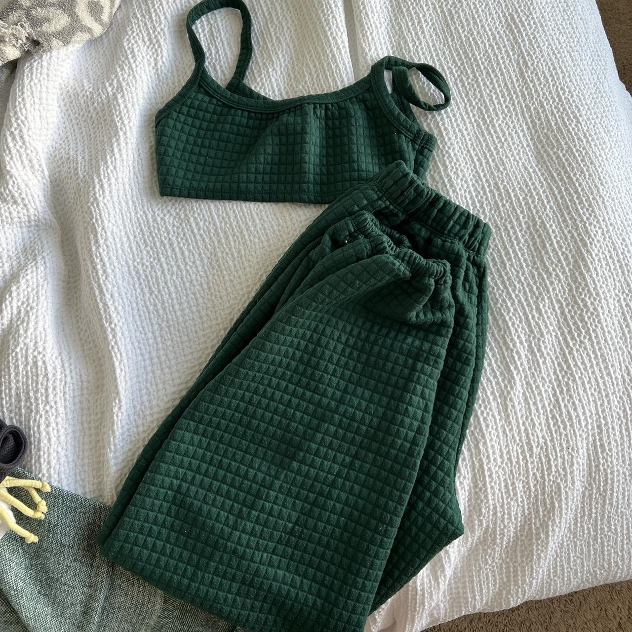 Princess Polly 2 piece green waffle knit set size... - Depop