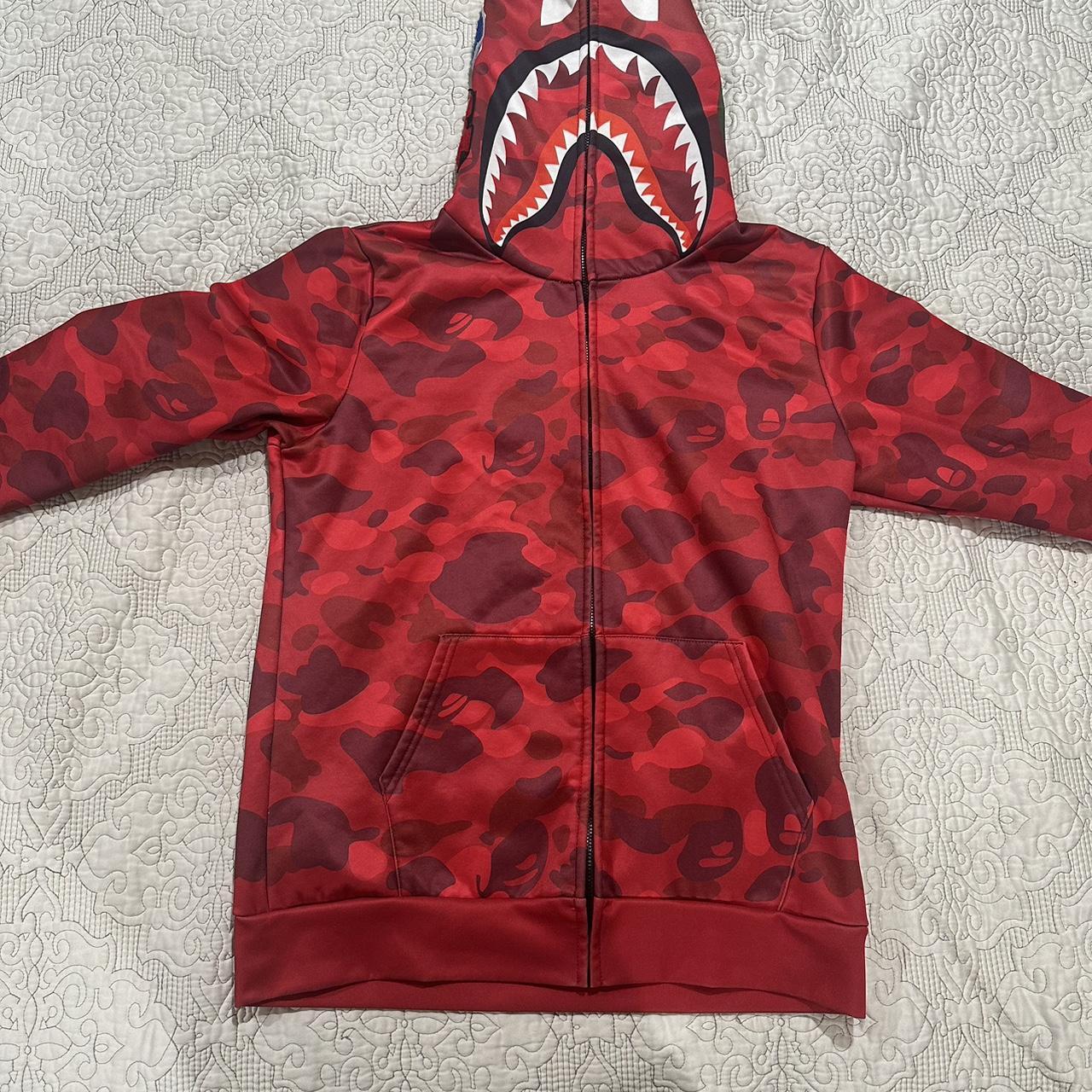 Red camo Bape zip-up hoodie Used Size S no holes... - Depop