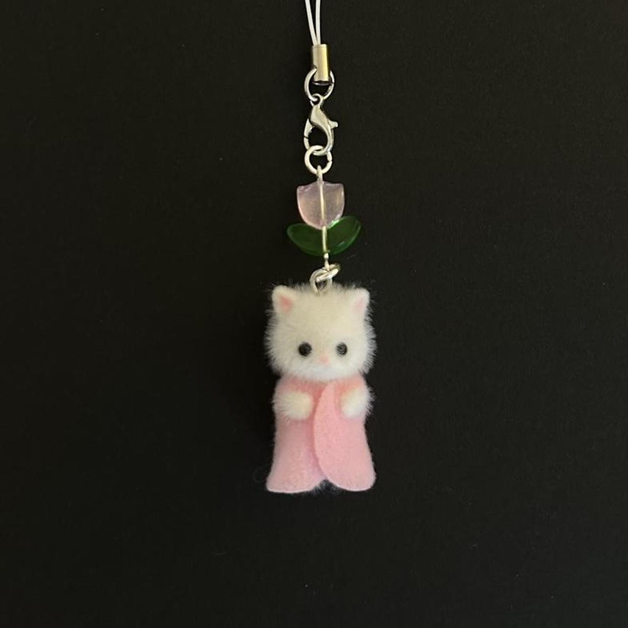 Handmade calico critter pink triplet white cat charm... - Depop