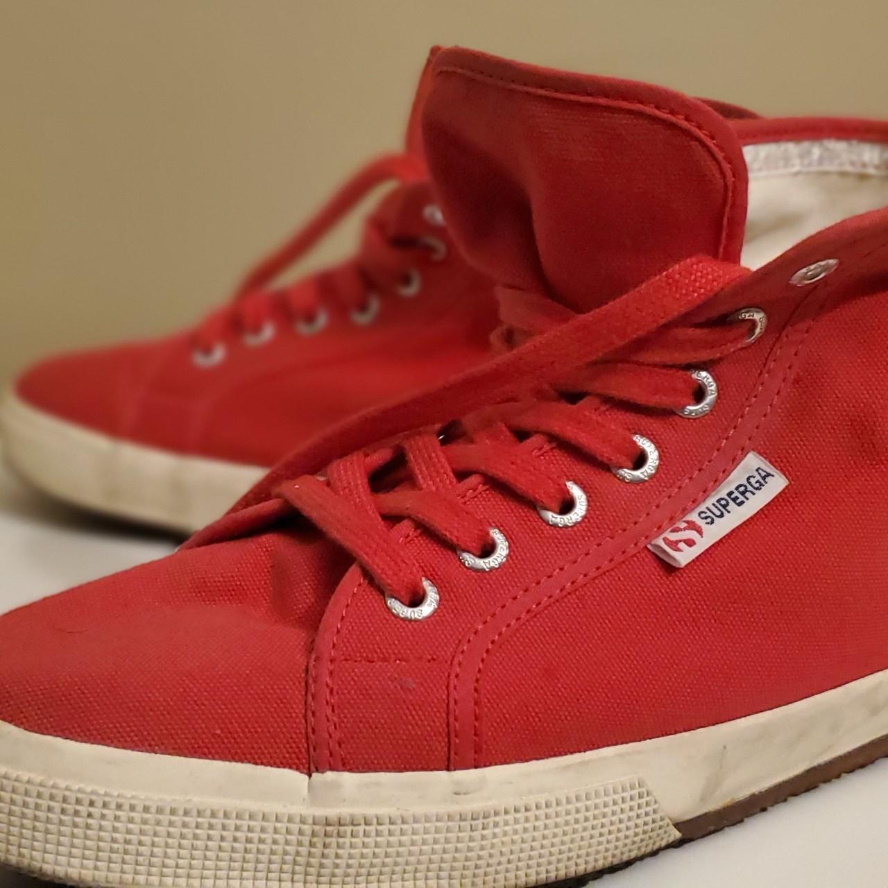 SUPERGA RED CANVAS HIGHTOP SNEAKERS USED 3x and IN... - Depop