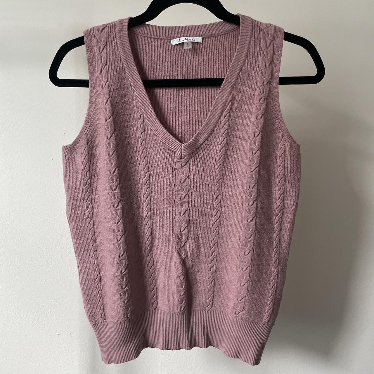 Dusty rose knit sweater vest. Size: L Cozy and soft... - Depop